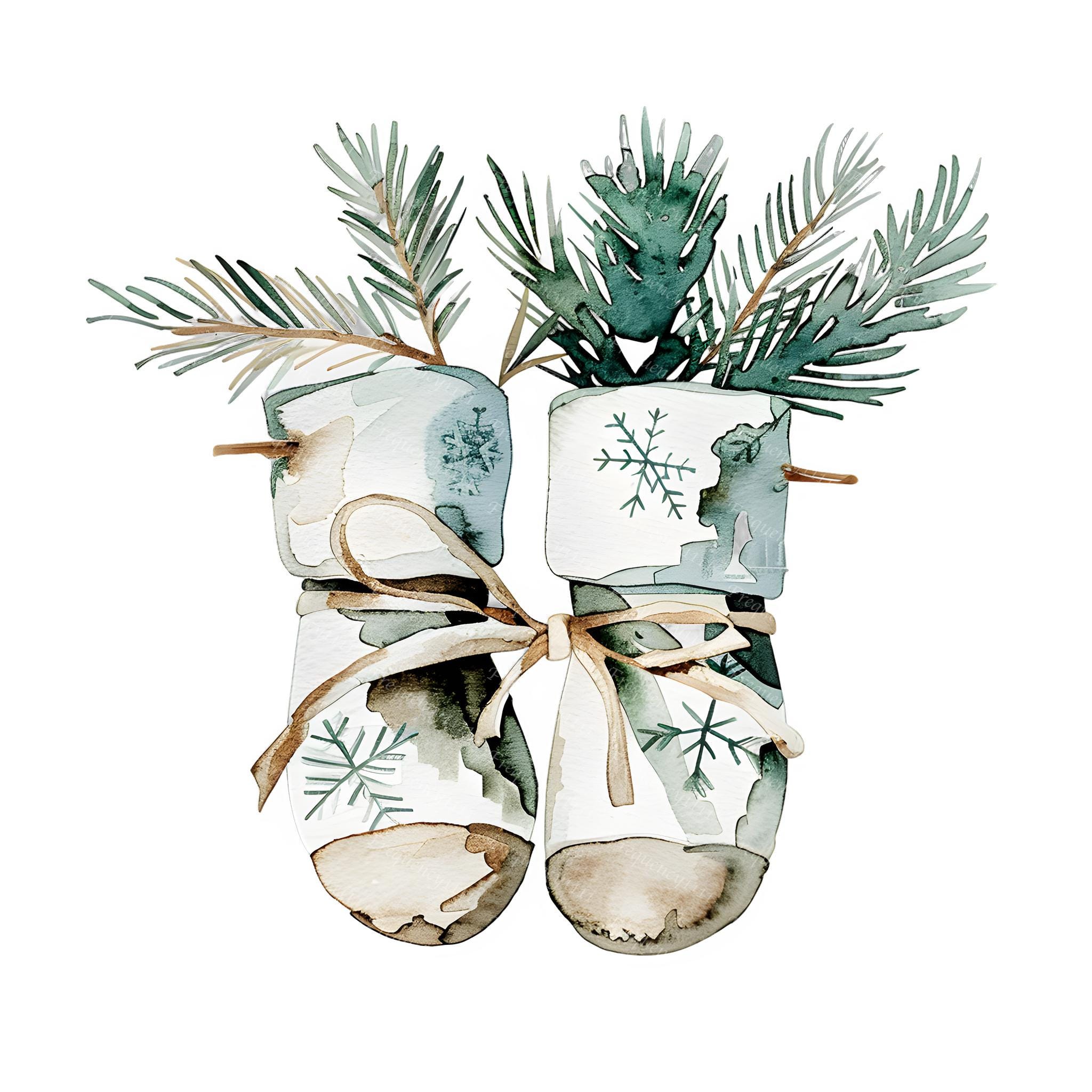 Watercolor Christmas Mitten Clipart, 16 Winter Botanical Pngs, Cozy ...