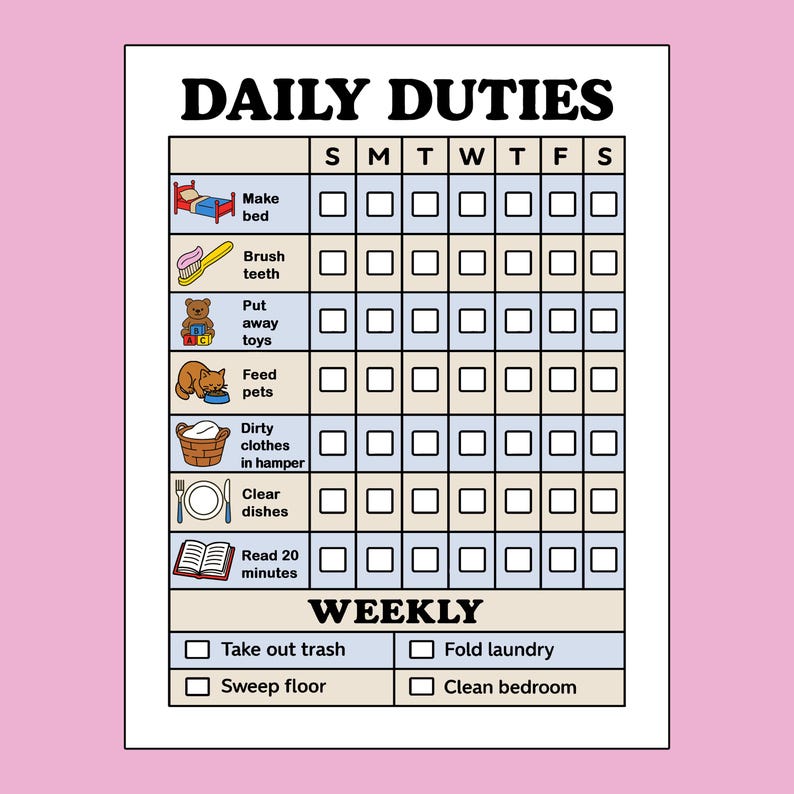 Daily Chore Chart for Kids – Printable Routine Tracker With Pictures ...