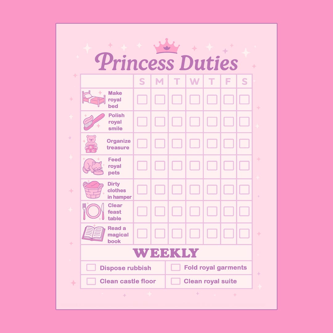Princess Chore Chart for Girls | Fairy Tale Daily & Weekly Checklist ...
