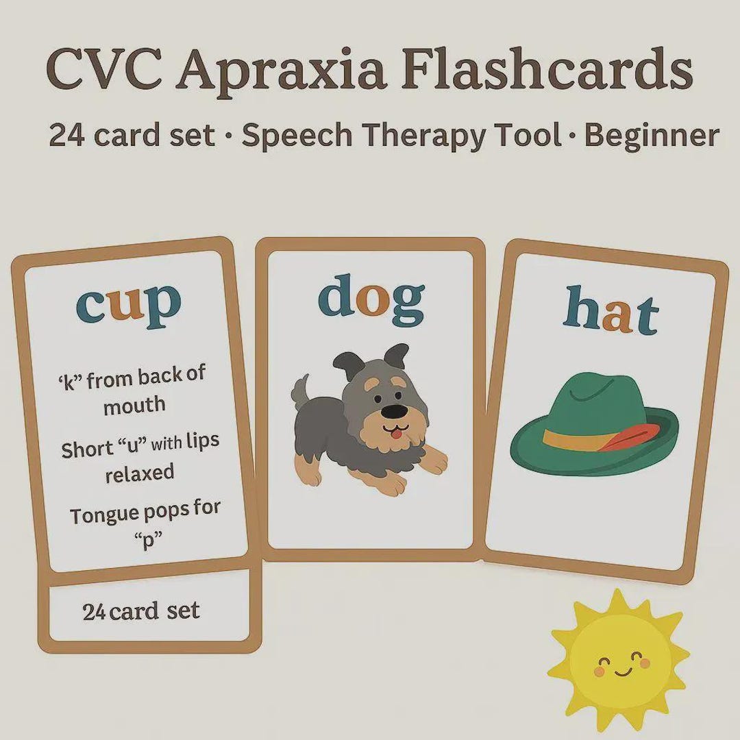 Apraxia Speech Therapy Flashcards – CVC Words (beginner Level) 24-card ...
