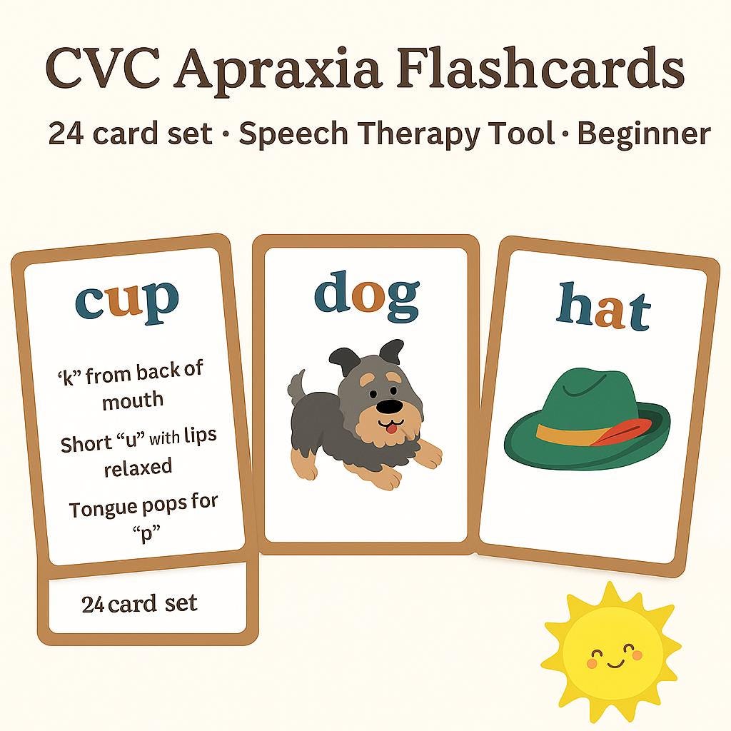 Apraxia Speech Therapy Flashcards – CVC Words (beginner Level) 24-card ...