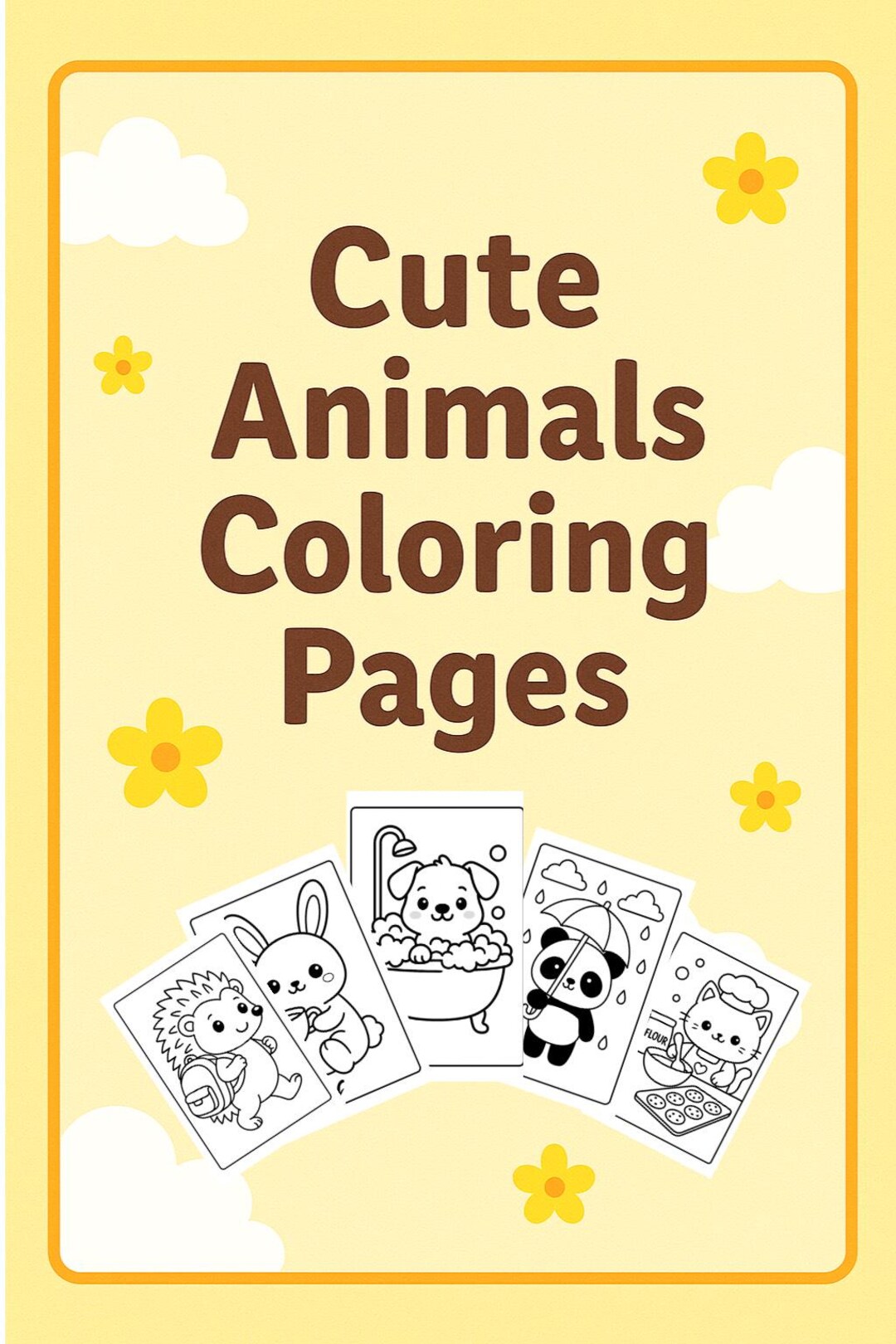 Kawaii Animal Coloring Pages – Cat Baking, Bunny Tea Party, Dog Bath ...
