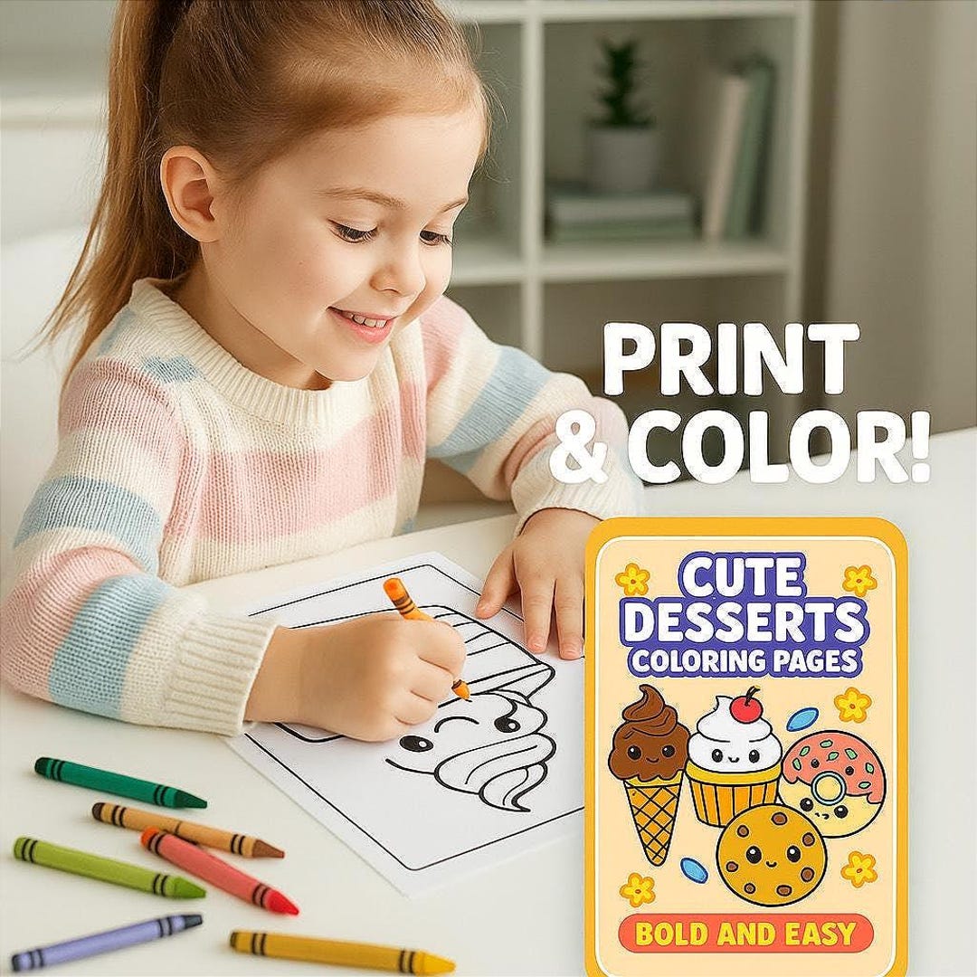 Kawaii Dessert Coloring Pages for Kids – Ice Cream, Cupcake, Donut ...