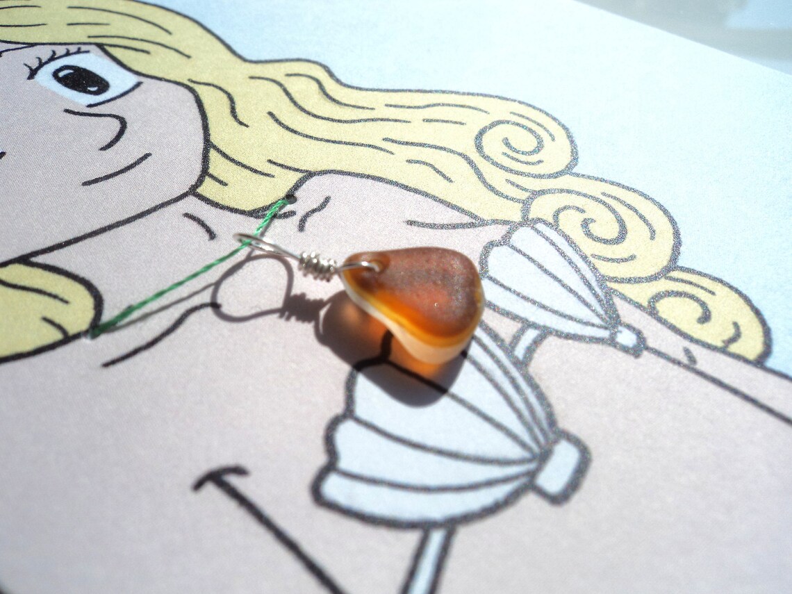 Seaham Sea Glass Amber Multi Mermaids Tear Pendant With | Etsy