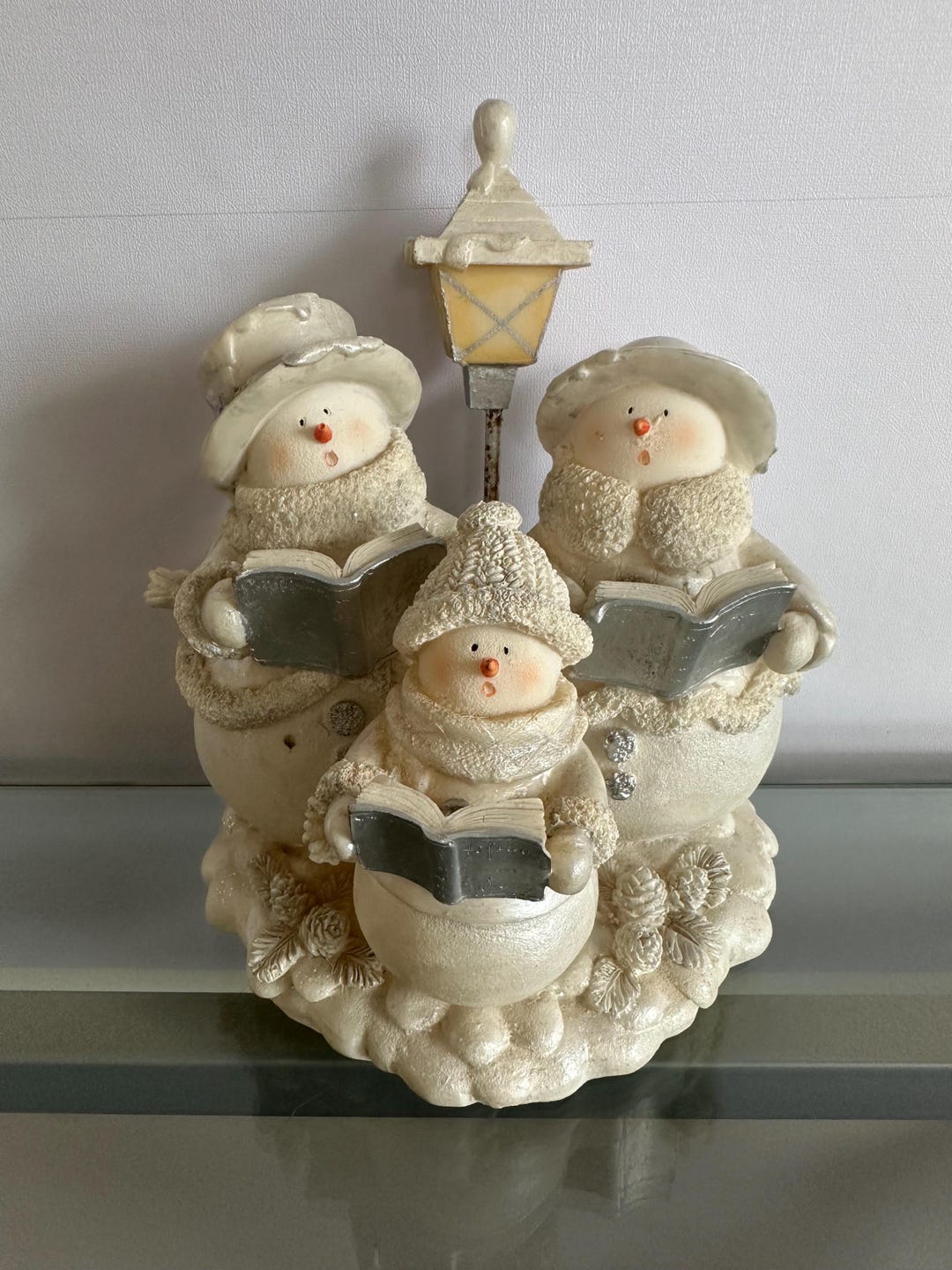 Vintage Snowman Family, Collectible,caroling Under Lamp, 7" Figurine ...