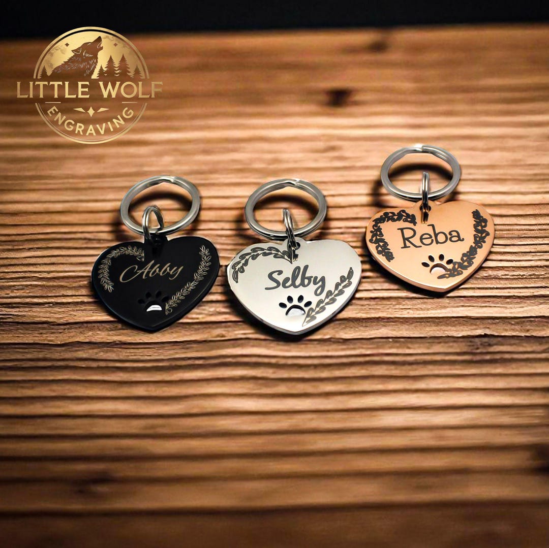 Personalized Heart Pet ID Tag: Engraved Stainless Steel Dog Cat Name ...