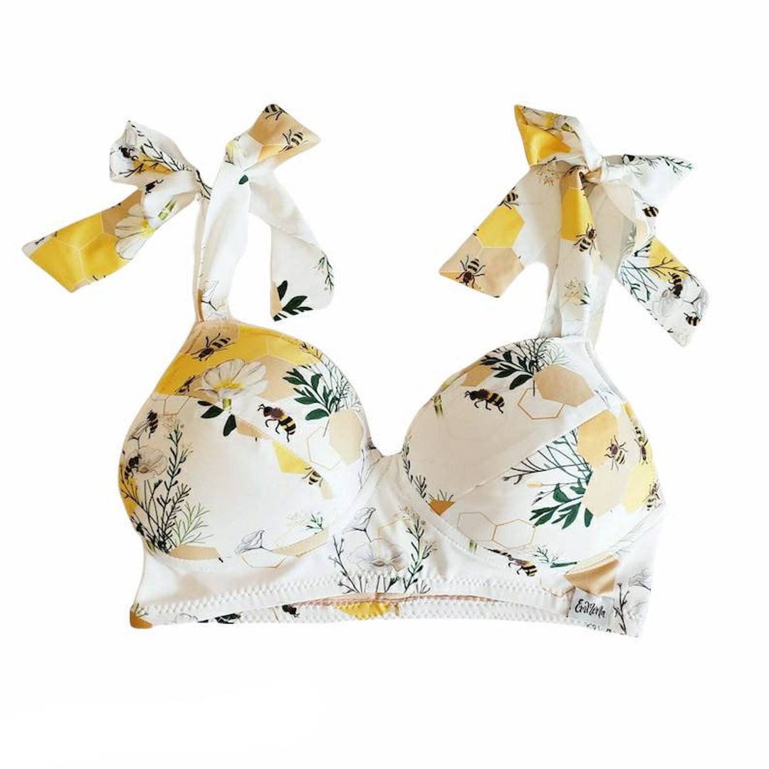 Eco-friendly Bee Floral Swim Top: Custom Recycled Nylon Swimsuit - Etsy
