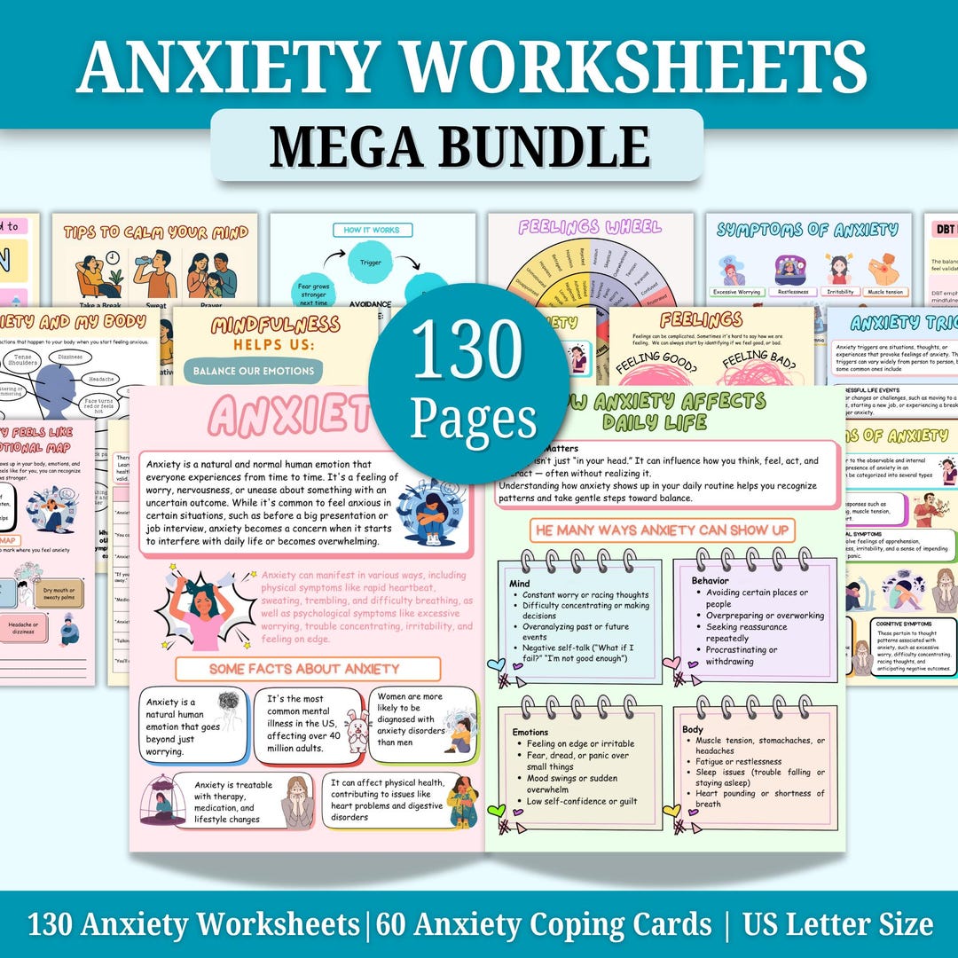 Anxiety Worksheets Mega Bundle | Anxiety Workbook for Teens | Mental ...