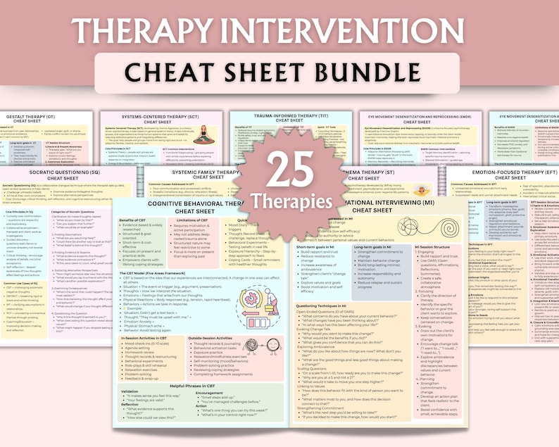 Therapy Interventions Cheat Sheet Bundle | Mental Health Therapy Notes ...