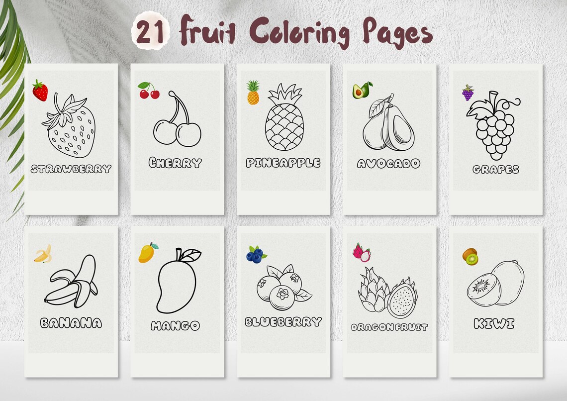 Fruit Coloring Pages for Kids: 21 Printable Sheets (instant Download ...