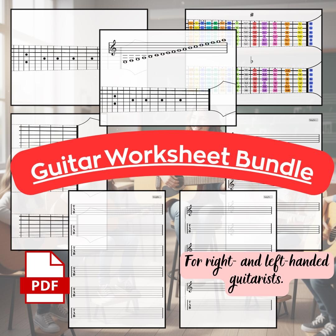 Guitar Education Worksheet, Printable Staff, Tabs, Fretboards, Guitar ...