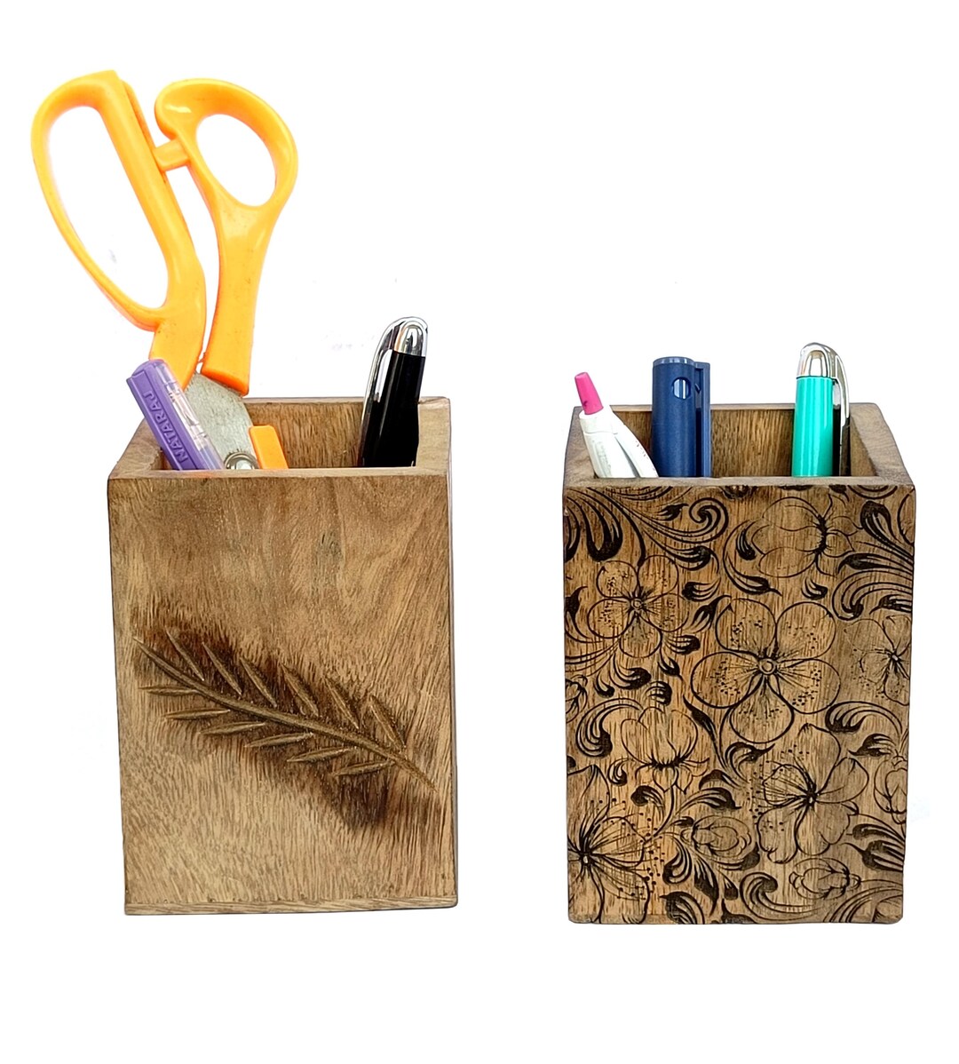 Engraved Pen Holder Wooden - Personalized Desk Organizer Set of 2 - Etsy