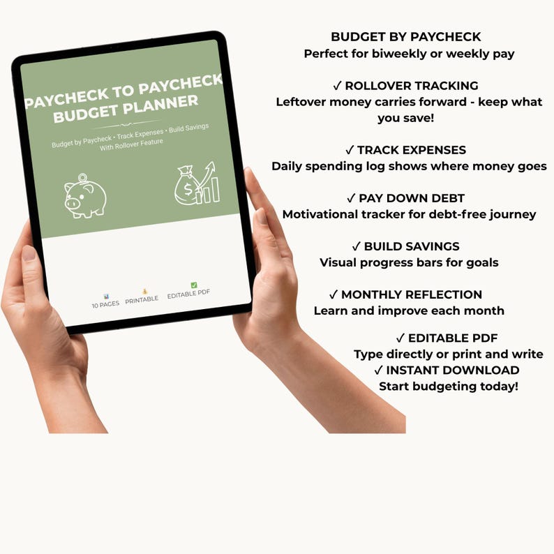 2026 Paycheck Budget Planner With Rollover Tracker | Biweekly Budget ...