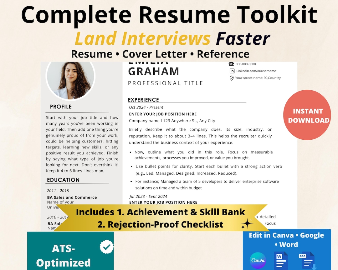 Ats-friendly CV Template | Professional Resume + Skill & Achievement ...
