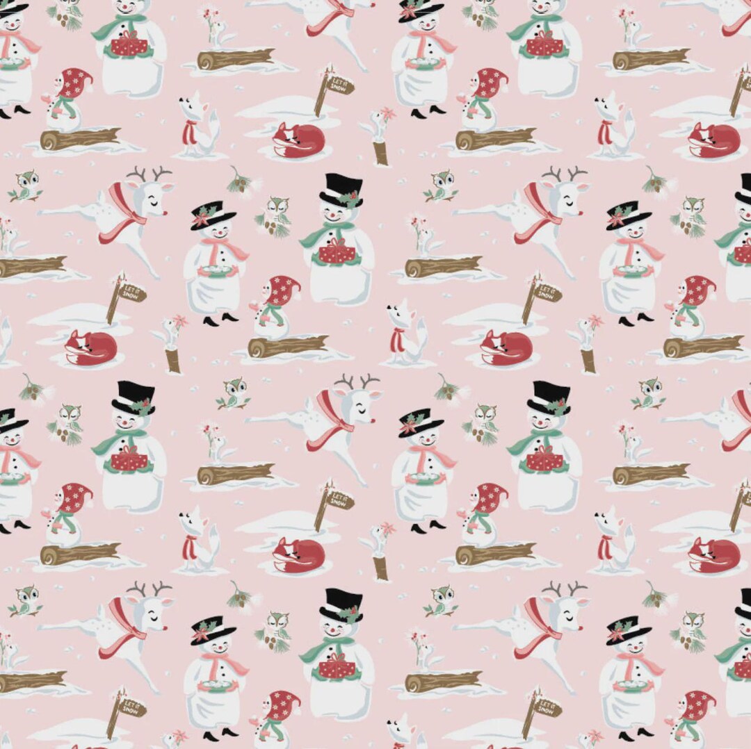 Poppie Cotton Frost and Flurry Fabric: Pink Winter Wonderland - Etsy