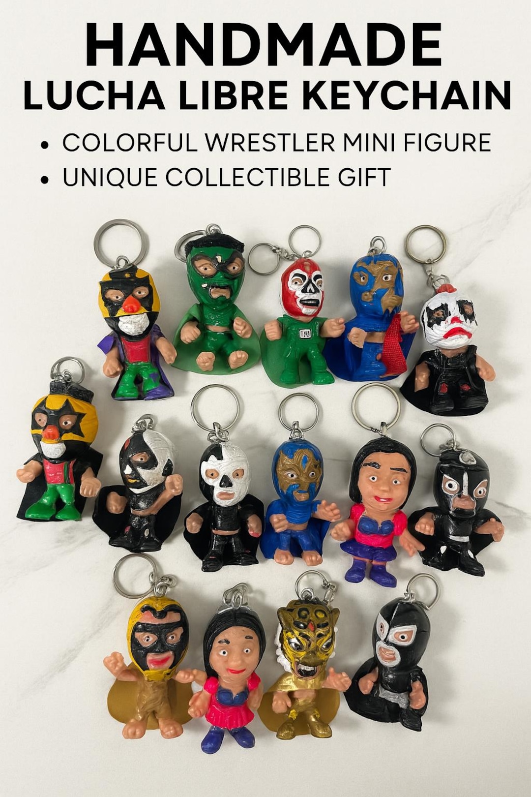 Handmade Mexican Lucha Libre Keychain – Wrestler Mini Figure – Comic ...