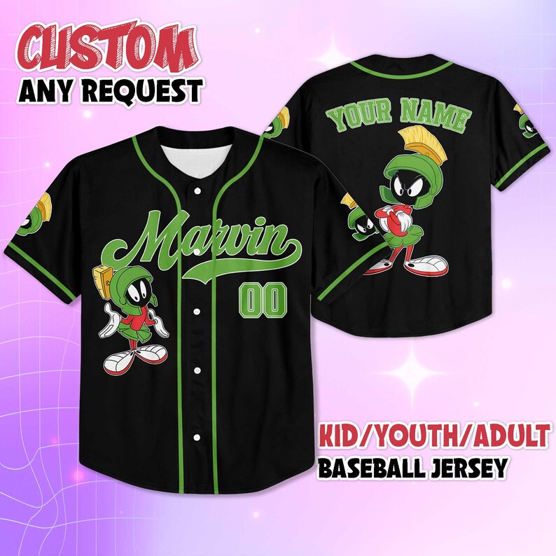 Personalized Marvin the Martian Baseball Jersey, Custom Looney Tunes ...