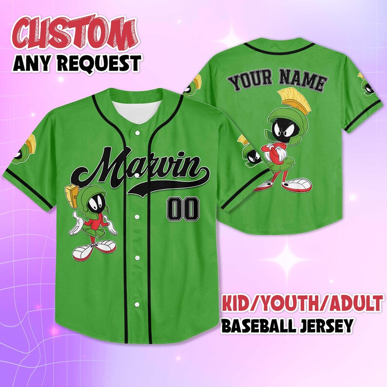 Personalized Marvin the Martian Baseball Jersey, Custom Looney Tunes ...