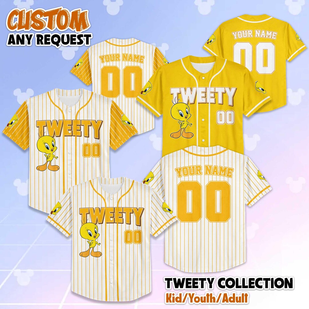 Custom Tweety Bird Baseball Jersey, Looney Tunes Team Outfit - Etsy