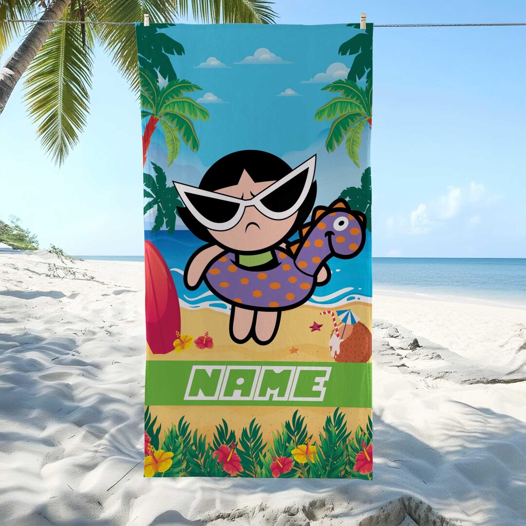 Custom Buttercup Beach Towel, Powerpuff Girls Summer Beach Towel, Kids ...