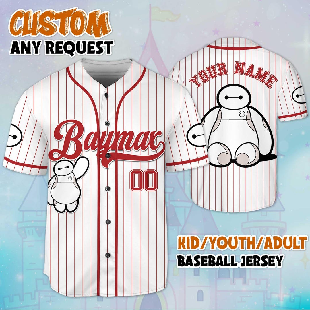 Custom Baymax White Baseball Jersey, Disney Big Hero 6 Baymax Jersey, Disneyland Baseball Team ...