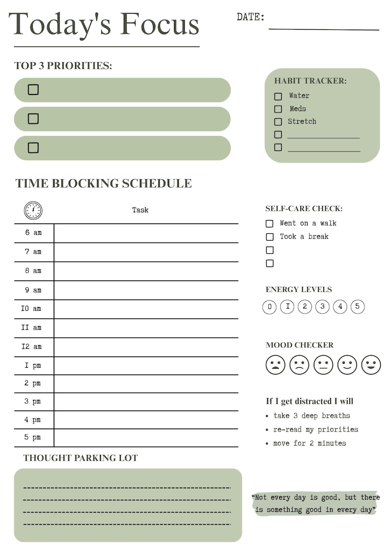 ADHD Printable Planner PDF | Daily & Weekly Focus Templates | Mental ...