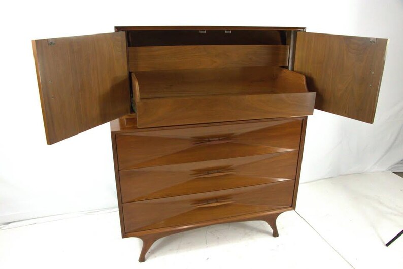 Mid Century Highboy Dresser – Sculpted Walnut “roma” Style, Albert ...