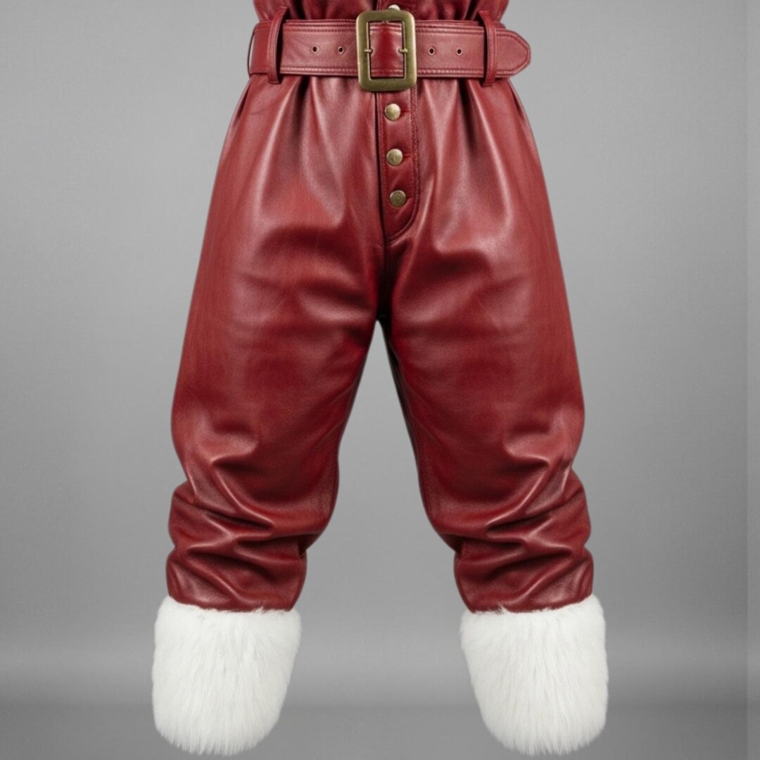 Genuine Leather Santa Pants – Red With Fur Trim and Gold Buttons - Etsy