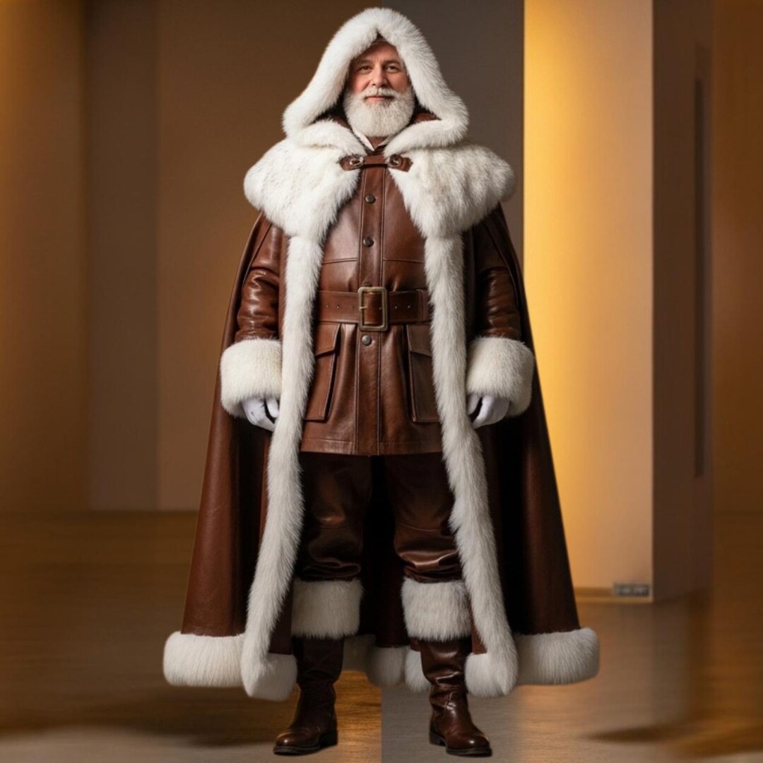 Genuine Leather Santa Outfit – Brown Fur-trimmed Holiday Wear - Etsy