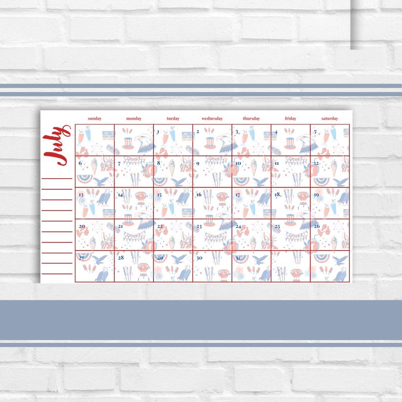 Digital July 2025 Monthly Aesthetic Calendar Summer 4th of July - Etsy