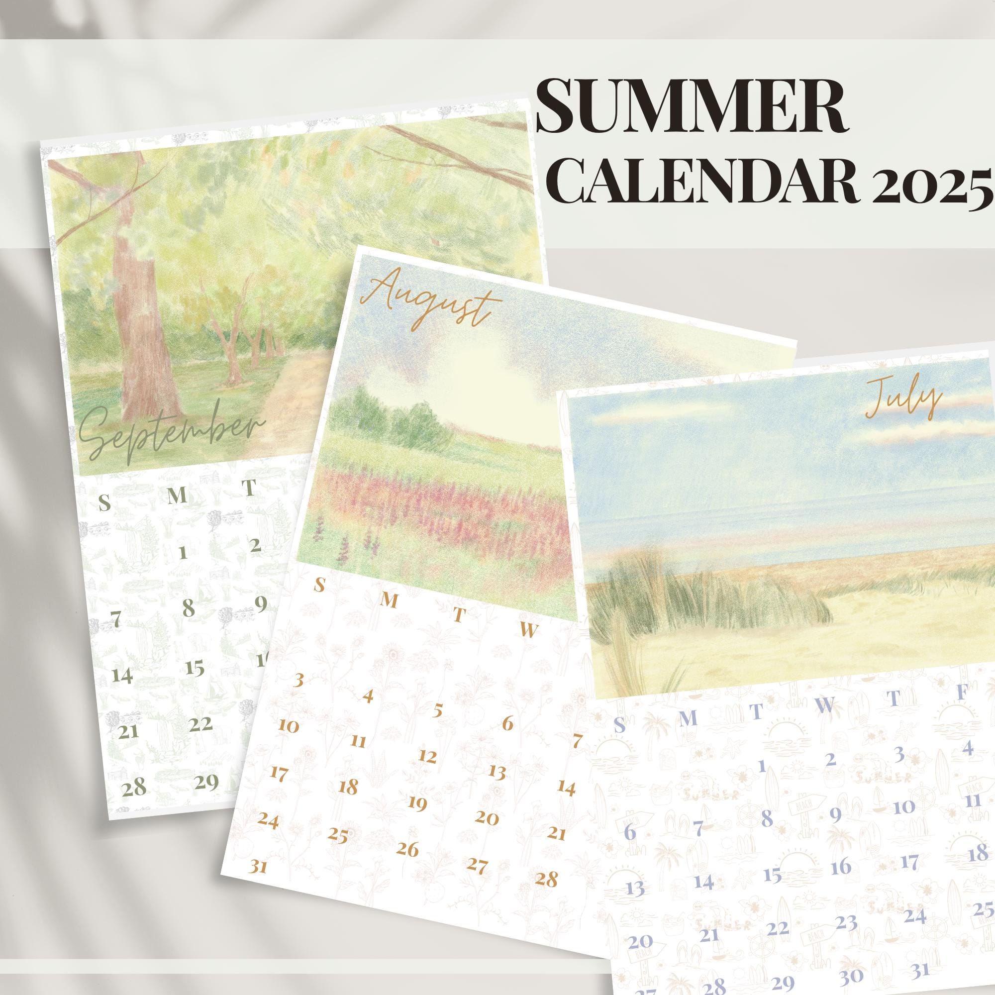 Summer Themed Calendar 2025 | July August September Planner ...