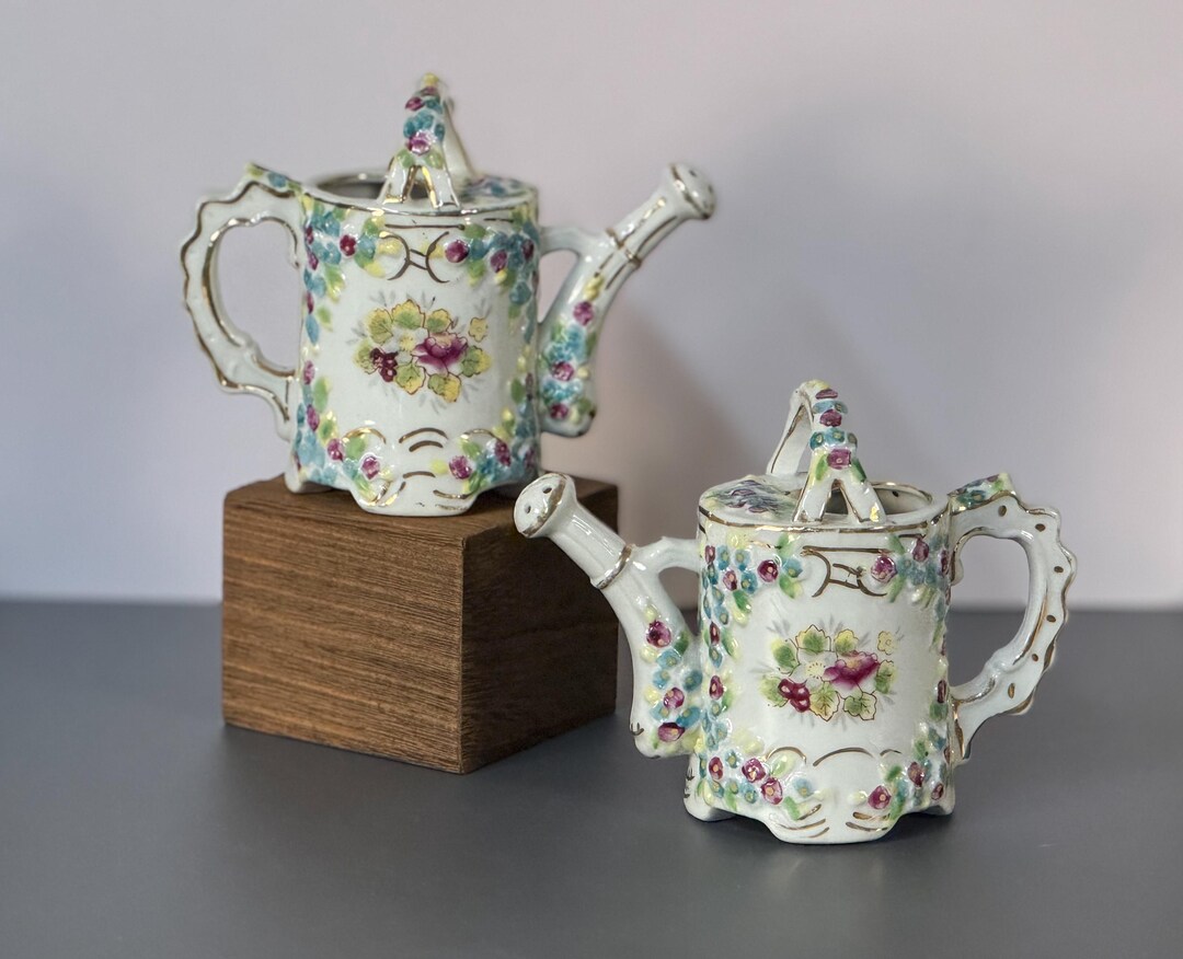 1940s Japan Porcelain Watering Can Vase Set | Hand Painted Cottagecore ...