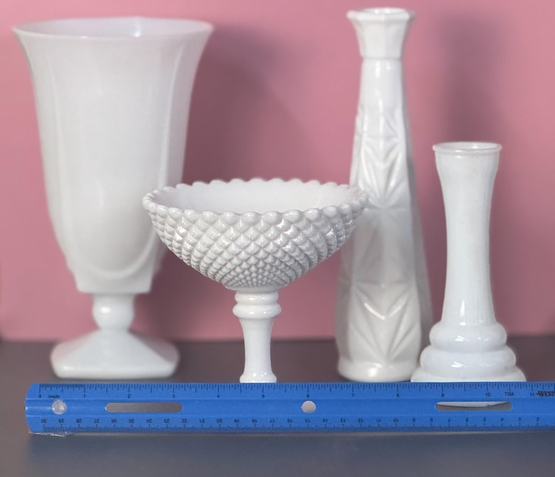 Vintage Milk Glass Decor Set- Glass Vases & Compote (4 Pieces) - Etsy