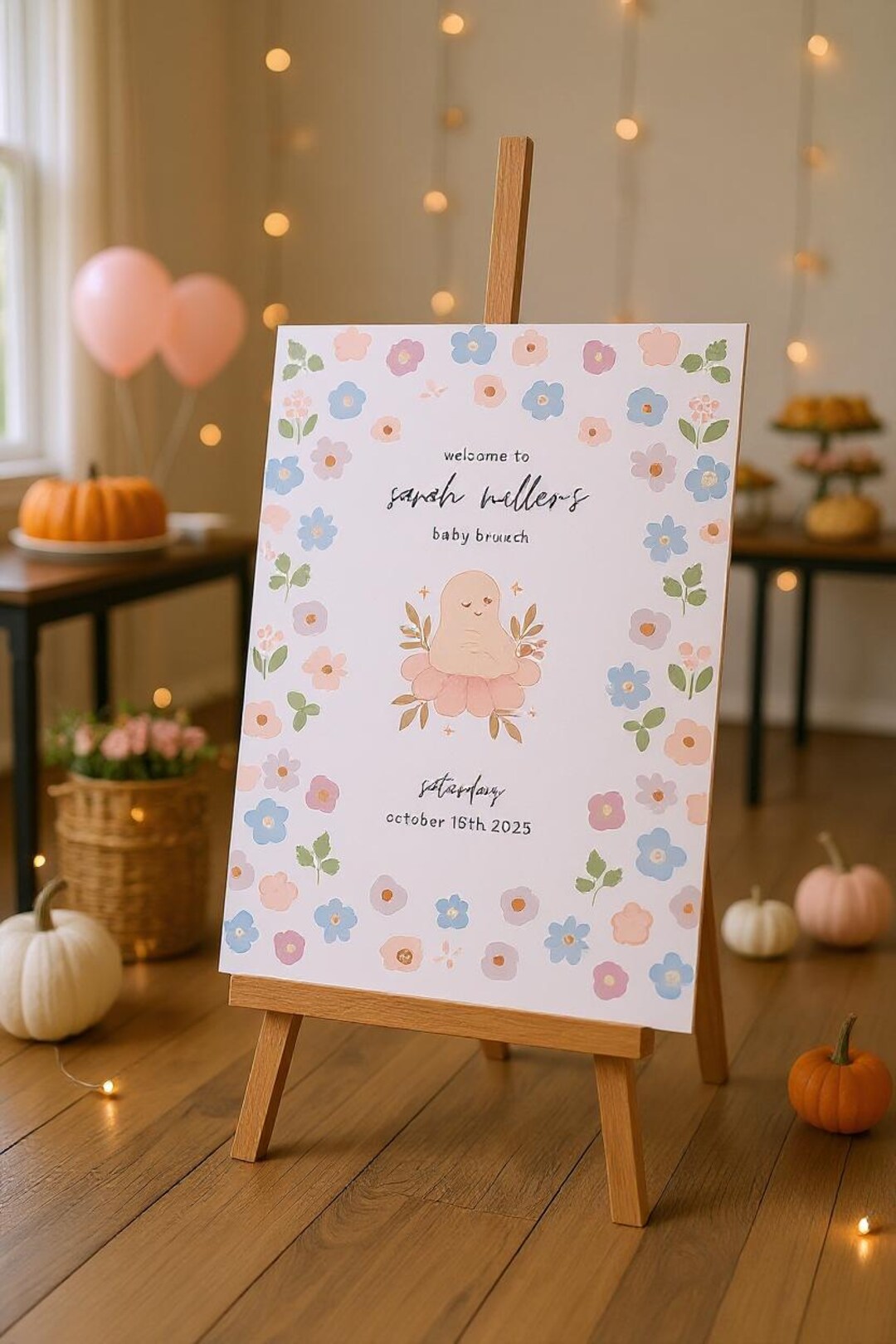 Our Little Boo Baby Shower Welcome Sign, Editable Pink Purple Halloween ...