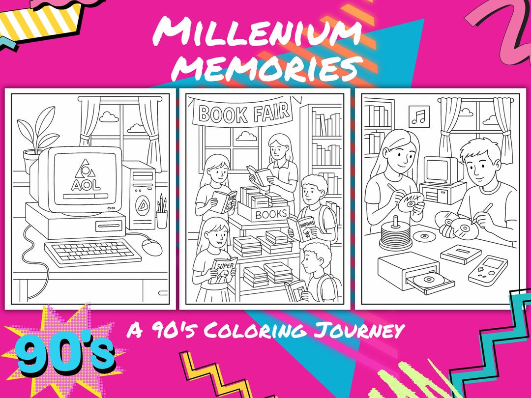 90s Coloring Book: Retro Nostalgia, Printable 25-page Designs (digital ...