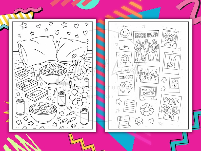 90s Coloring Book | 25 Nostalgic Printable Pages | Retro 1990s Scenes ...