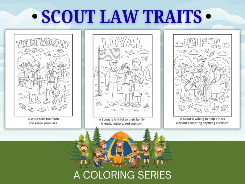 Scout Law Coloring Pages: Cub Scout Activity, Printable Scenes (PDF ...