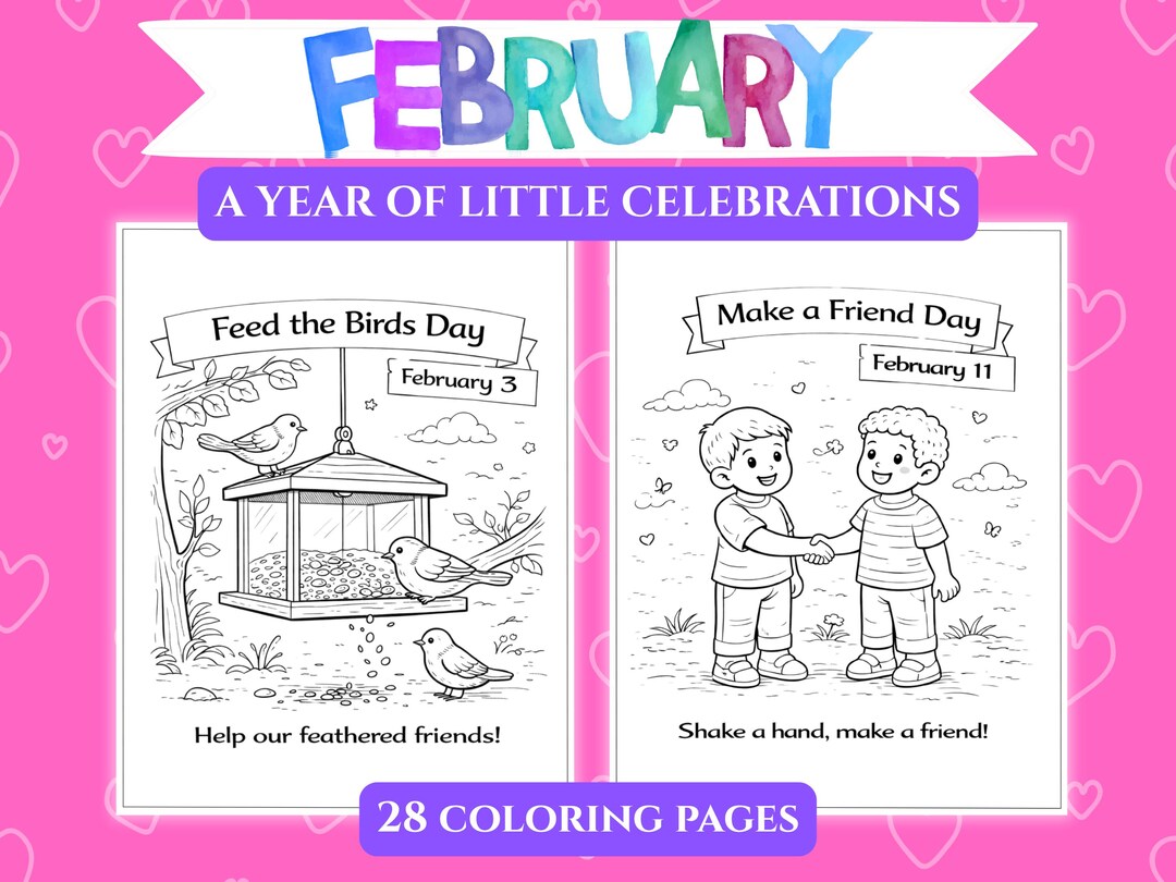 February Holiday Coloring Book: 28 Printable Celebration Pages (PDF ...