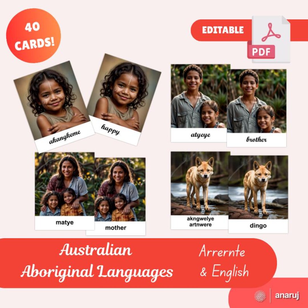 Australian Aboriginal Flashcards - 40 Arrernte Language Words - Etsy