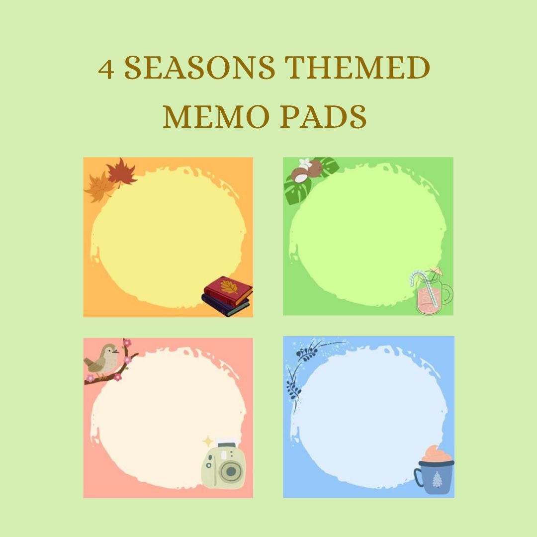 4 Season Themed Memo Pad | Printable Notepad | Instant Download | Cute ...