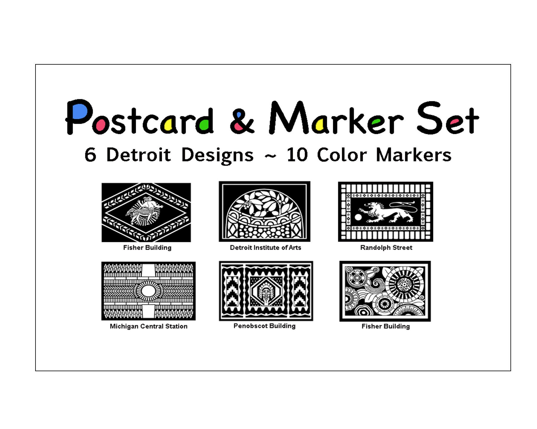 Detroit Postcard & Marker Set Six 5 X 7 Postcards and 10 - Etsy Australia