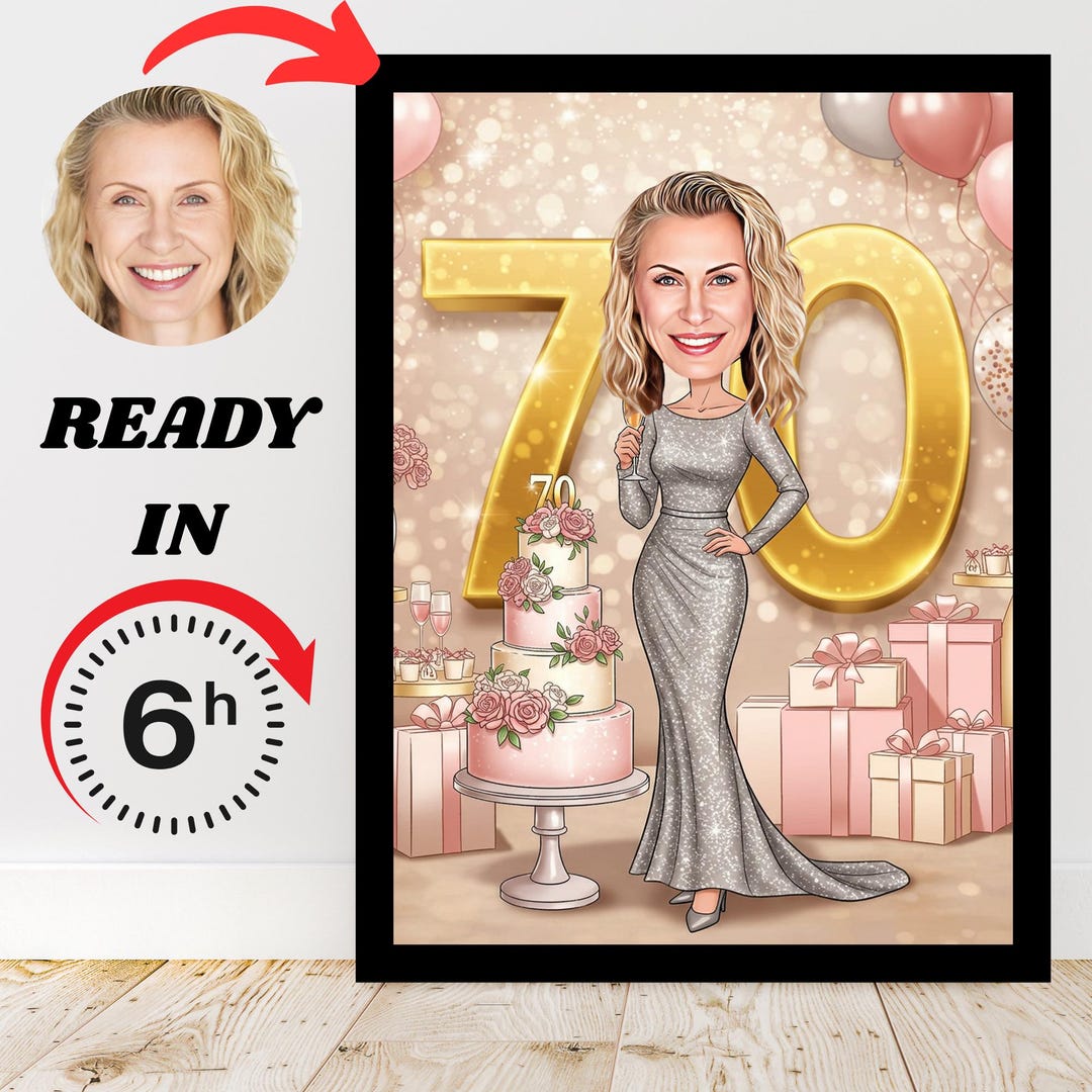 Custom 70th Birthday Caricature: Personalized Cartoon Gift for Grandma ...