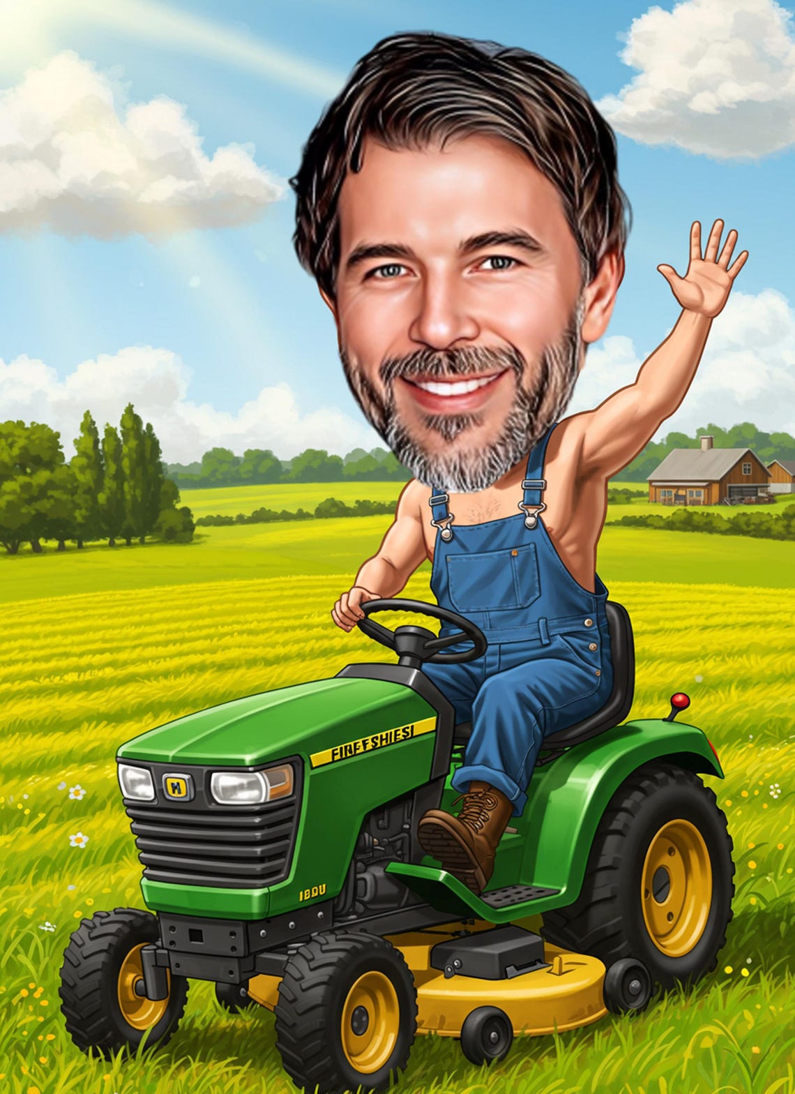 Personalized Farmer Caricature: Custom Farm Portrait With Tractor ...