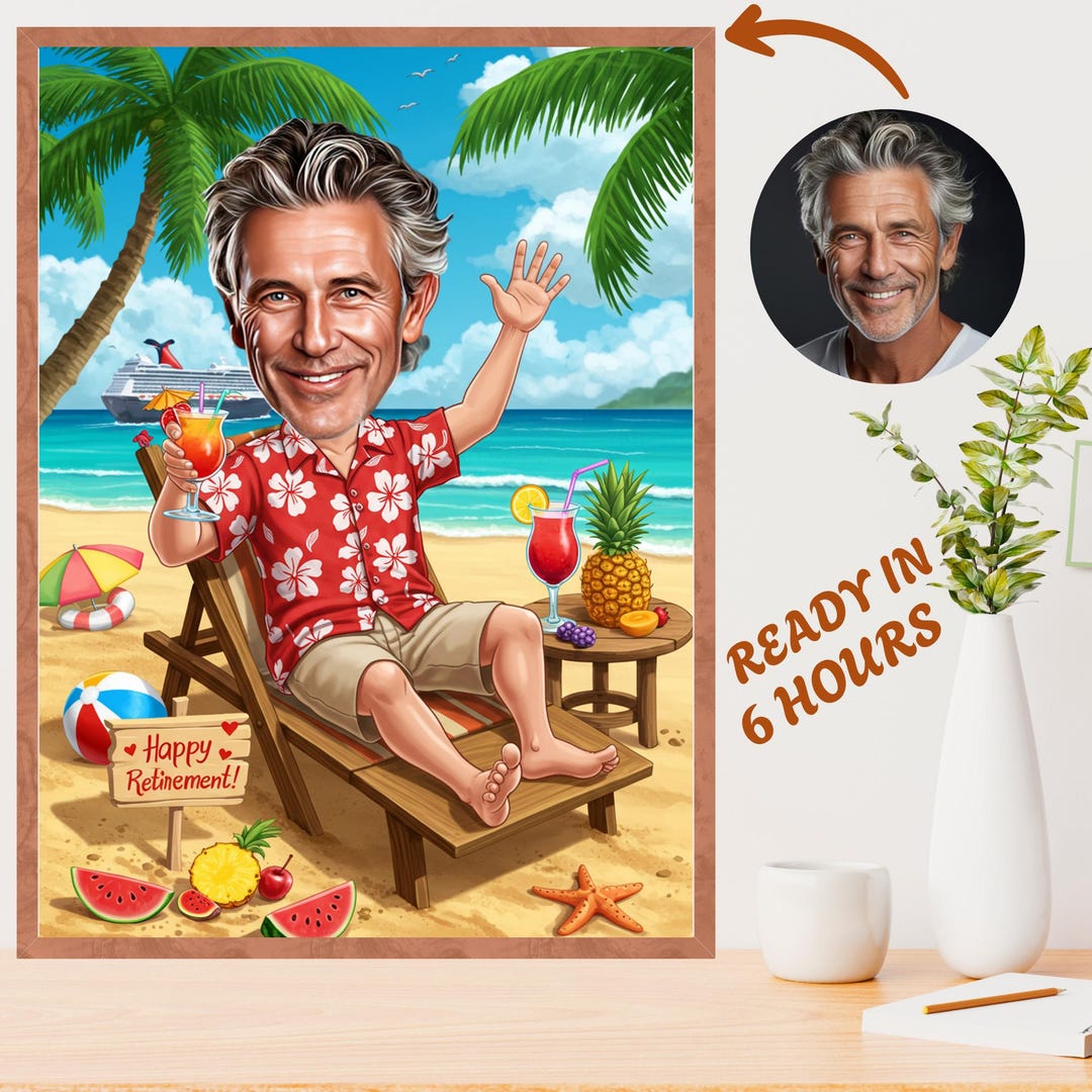 Custom Retirement Caricature Portrait | Personalized Hobby Scene Gift ...