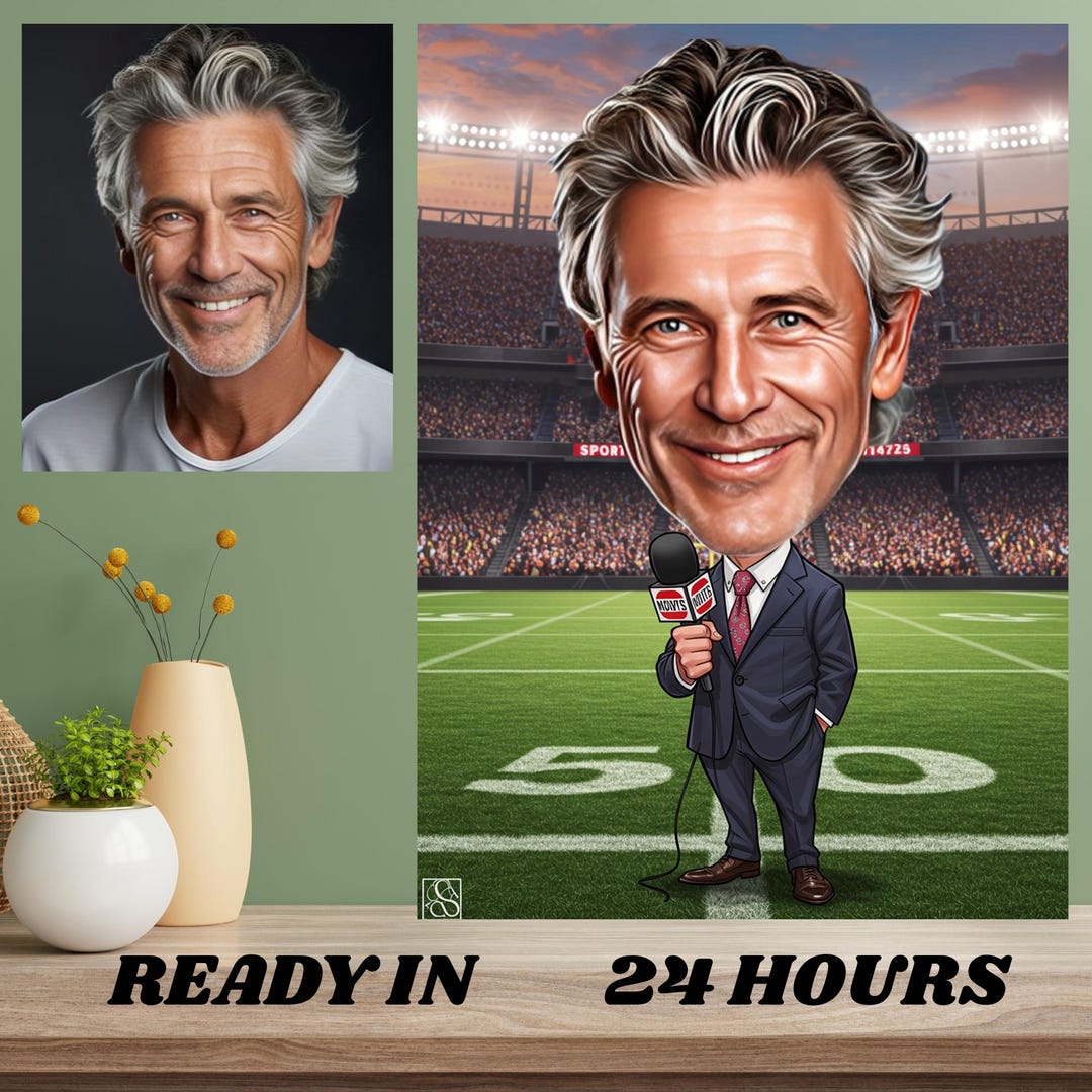 Custom Sports Anchor Caricature: Funny Cartoon Portrait (digital) - Etsy