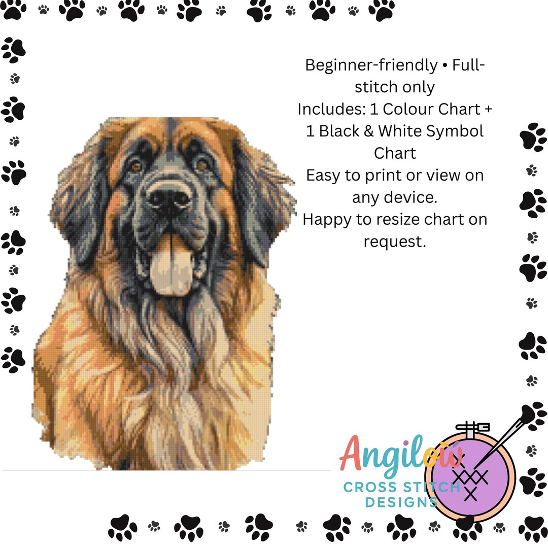Leonberger Dog Cross Stitch Pattern: 14 Count Aida (digital Download ...