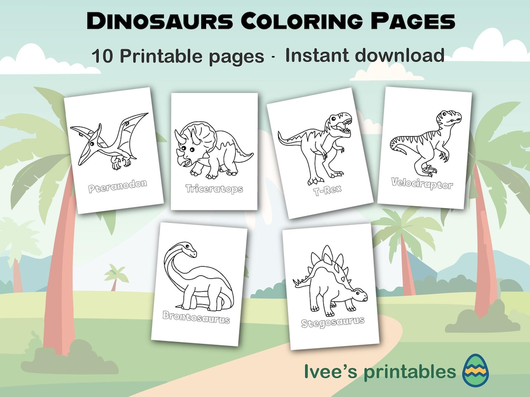 10 Fun Dinosaur Coloring Pages for Toddlers – Instant PDF Download ...