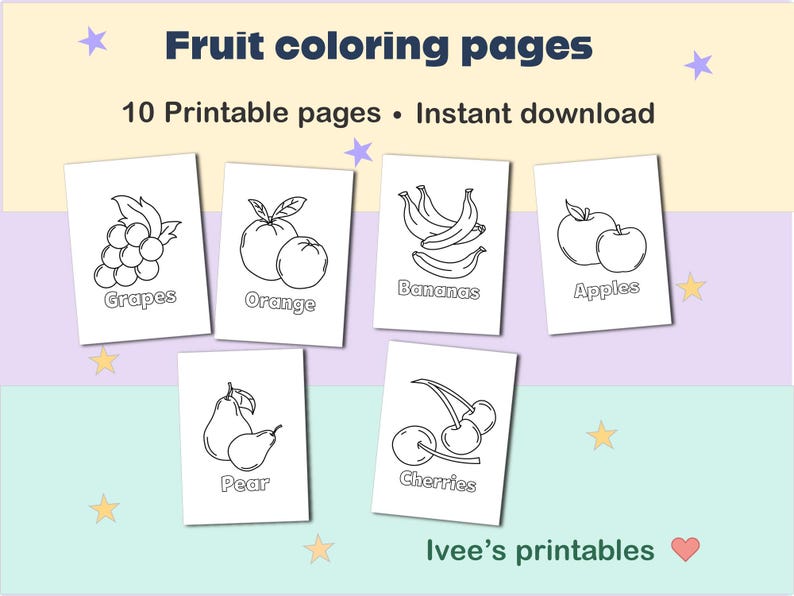 10 Fun Fruit Coloring Pages for Toddlers! Instant PDF Download. Perfect ...