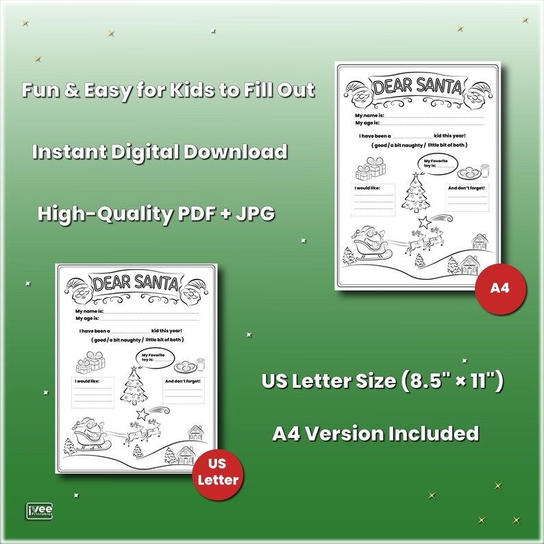 Dear Santa Letter Printable | Christmas Kids Worksheet & Holiday ...