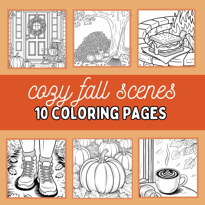 Cozy Fall Coloring Pages Digital Download, Pumpkin Coloring Page, Cute ...